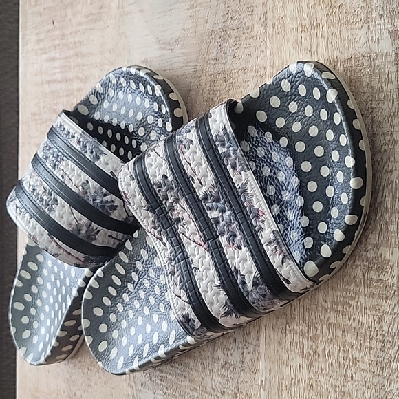 adidas | Shoes | Adidas Adilette Italian Polka Dot Palm Tree Slides ...